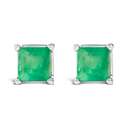 HAUS OF BRILLIANCE 14k Gold Gemstone Princess-cut Stud Earrings - Green Emerald | White